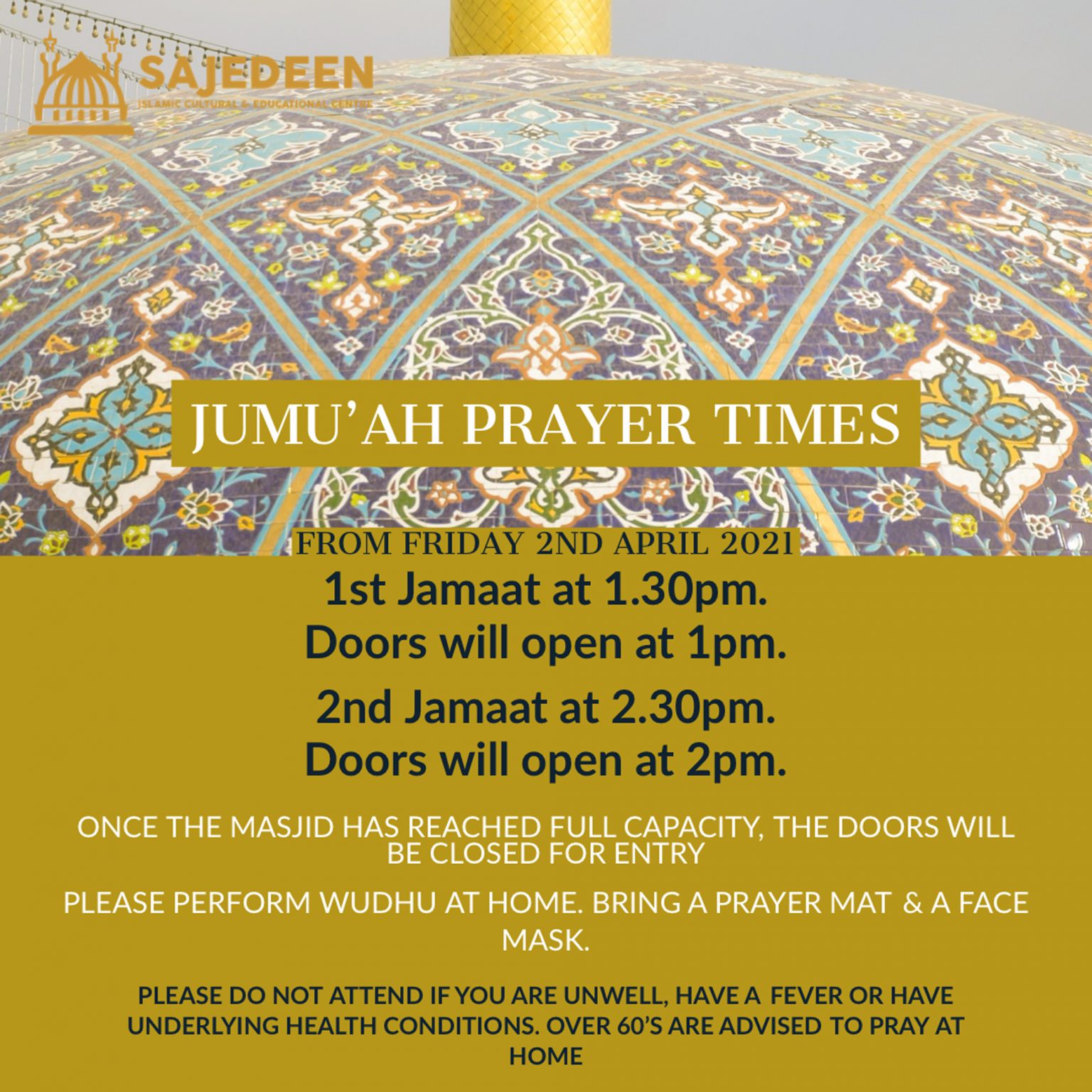 Jumu’ah Prayer Times April 2021 – Masjid E Sajedeen